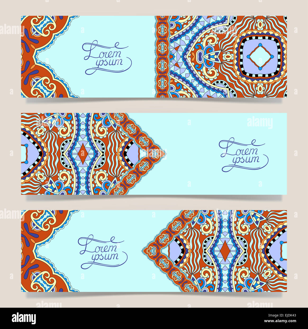 Set of three horizontal banners with decorative ornamental flowe Stock ...