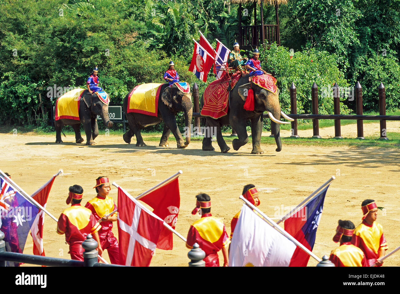 performance with elephants at Samphran Elephant Ground near Bangkok ...