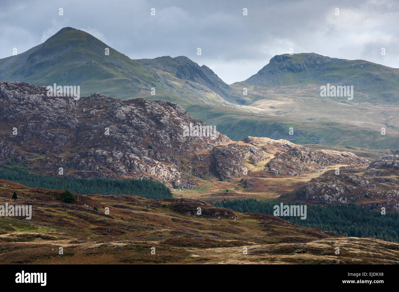 Snowdonia landscape with a view of Cnicht from the hills above ...