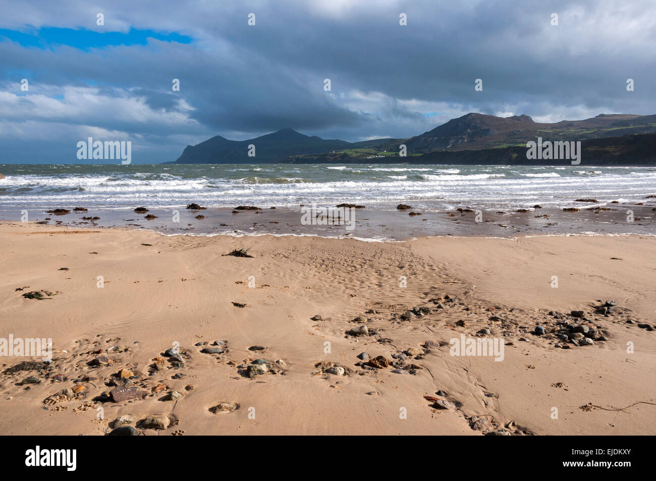 Nefyn beach on the Lleyn Peninsula in North Wales. A sandy beach on a ...