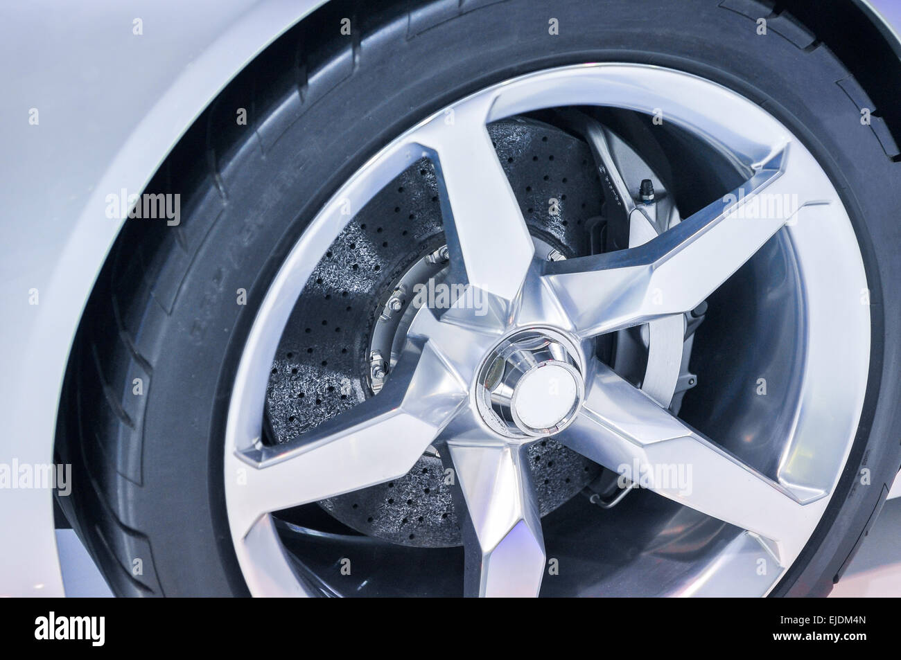 the wheel of a modern sports car Stock Photo - Alamy
