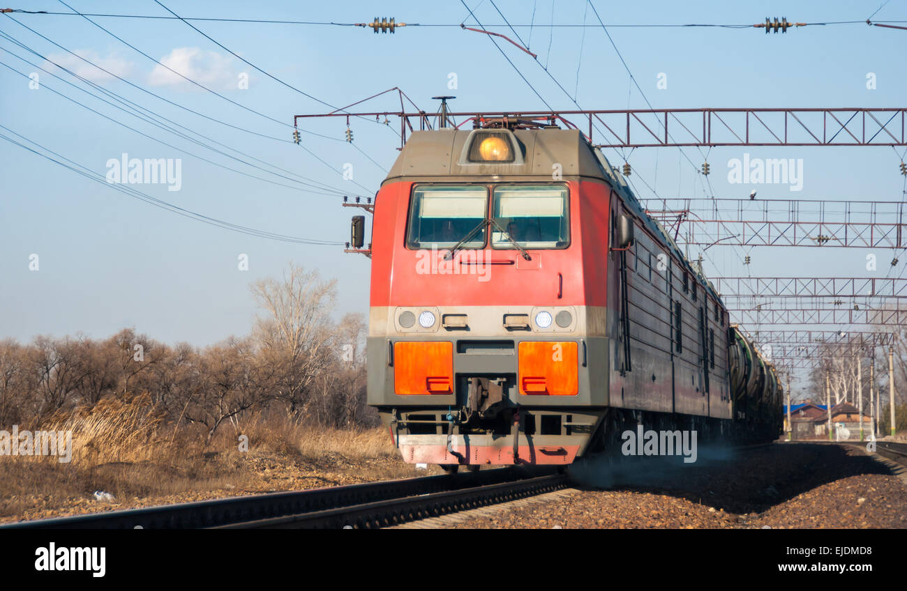 The train moves by rail Stock Photo - Alamy