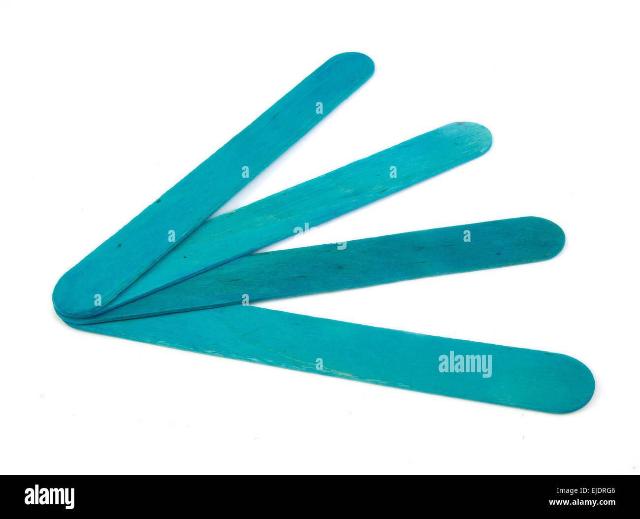Six popsicle bluish sticks for arts and crafts on white background ...