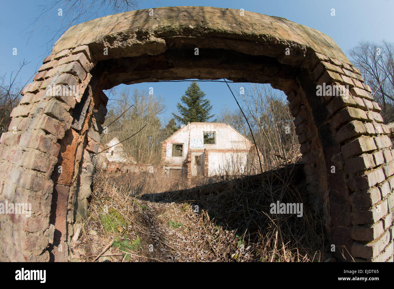 ruins of the old mill - fish-eye lens Stock Photo - Alamy