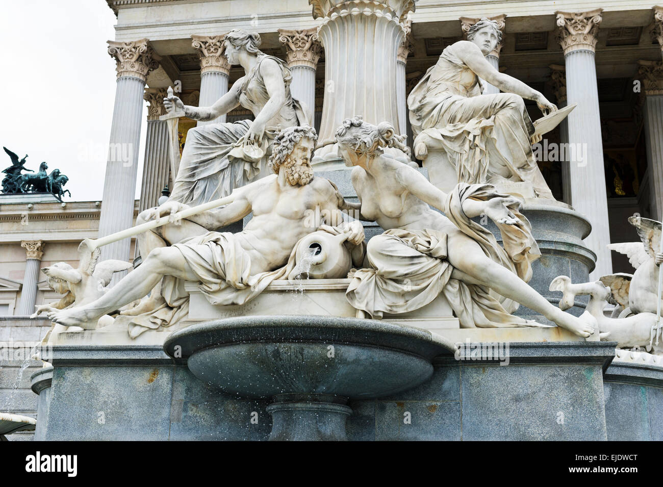 The Pallas Athena water fountain in front of the Austrian Parliament ...