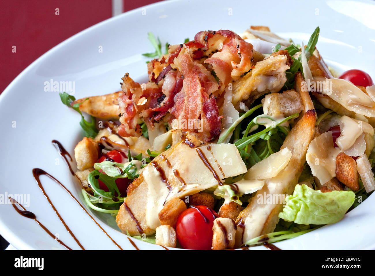 Mixed salad with bacon, ham, chicken, cheese and vegetable Stock Photo ...