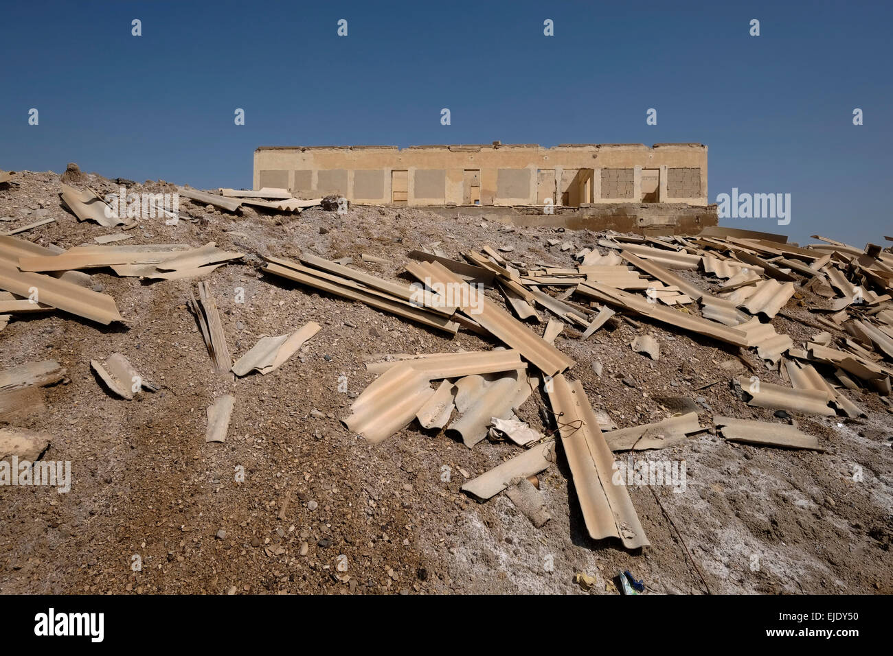 An abandoned building at the northern shores of the Dead Sea, Israel ...