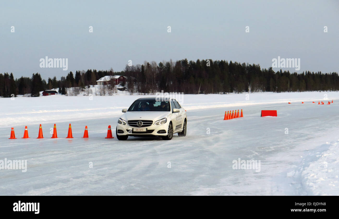 Mercedes-Benz on a frozen lake safety test center in Kuusamo, Lapland ...