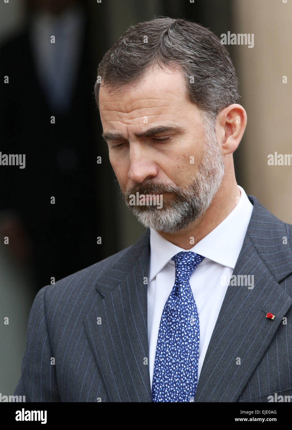 Paris, France. 24th Mar, 2015. Spanish King Felipe attends a statement ...