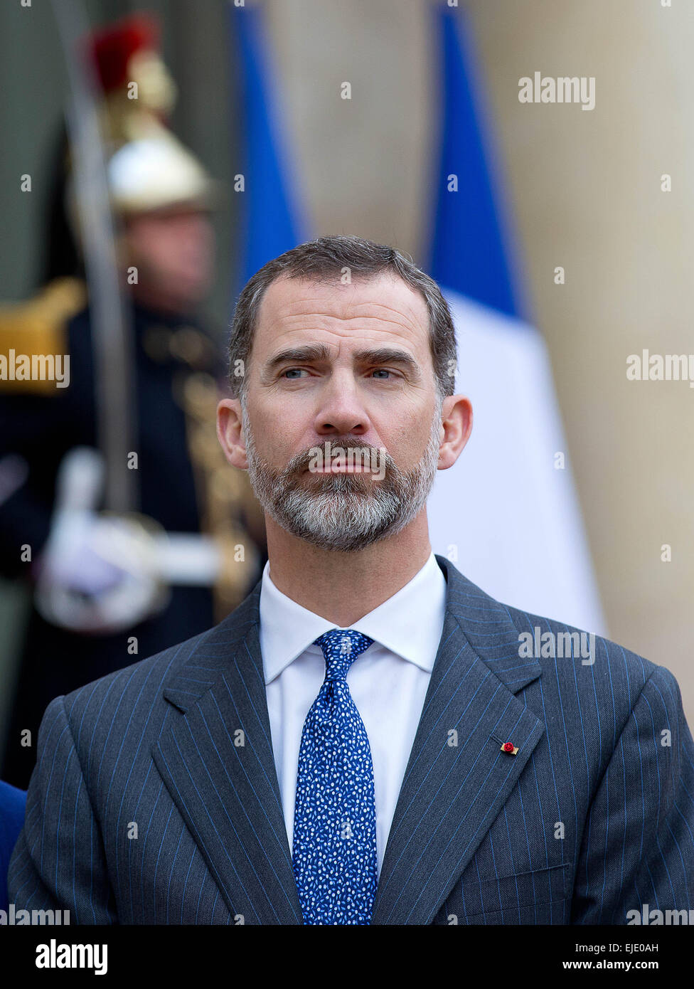 Paris, France. 24th Mar, 2015. Spanish King Felipe attends a statement ...