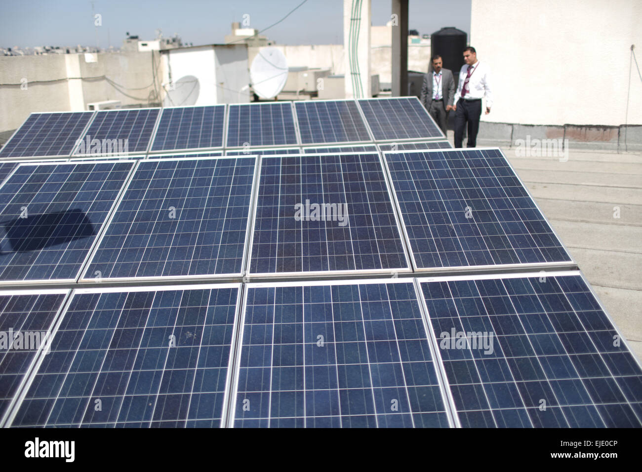Gaza. 24th Mar, 2015. Rooftop solar panels are seen on the roof of a ...