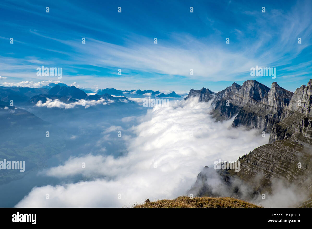 Alpine landscape with the Churfirsten range in Switzerland Stock Photo ...