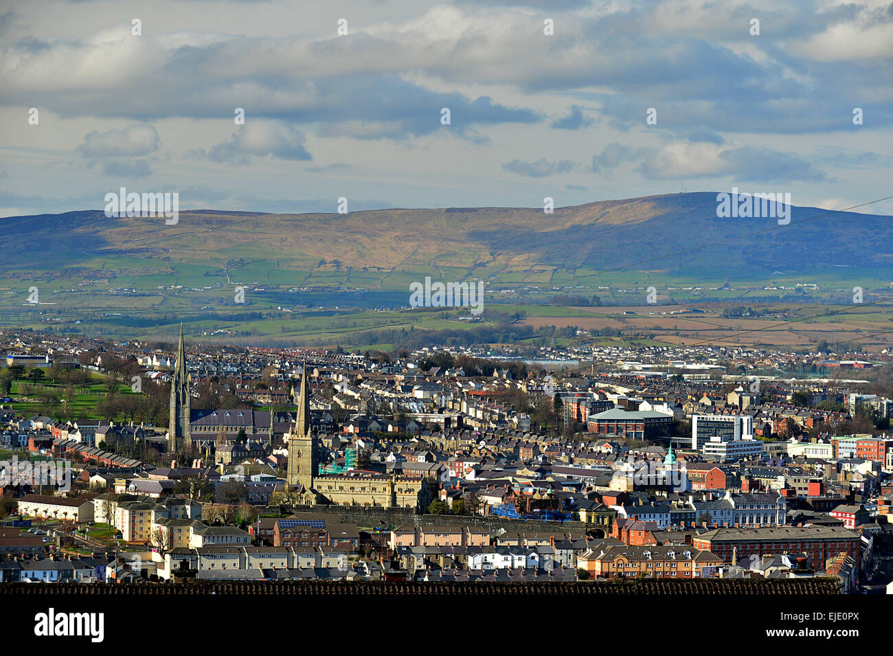 Londonderry, Derry, skyline and two cathedrals Stock Photo - Alamy