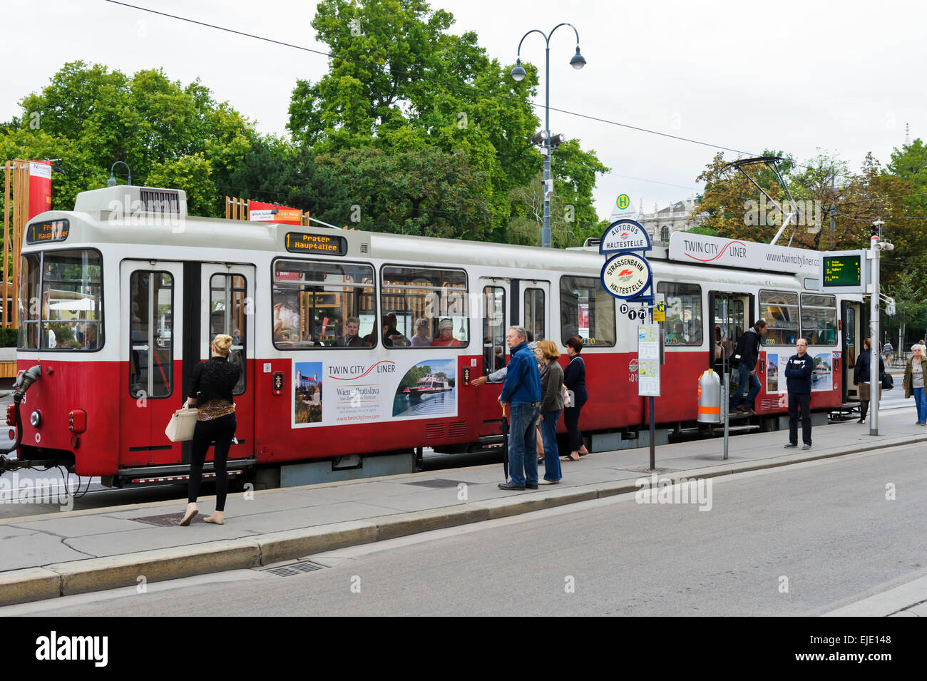 A traditional red electric tram in Vienna, Austria Stock Photo - Alamy