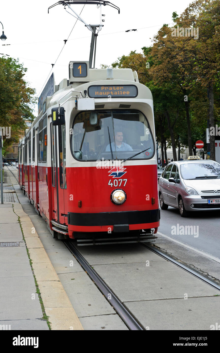 A traditional red electric tram in Vienna, Austria Stock Photo - Alamy