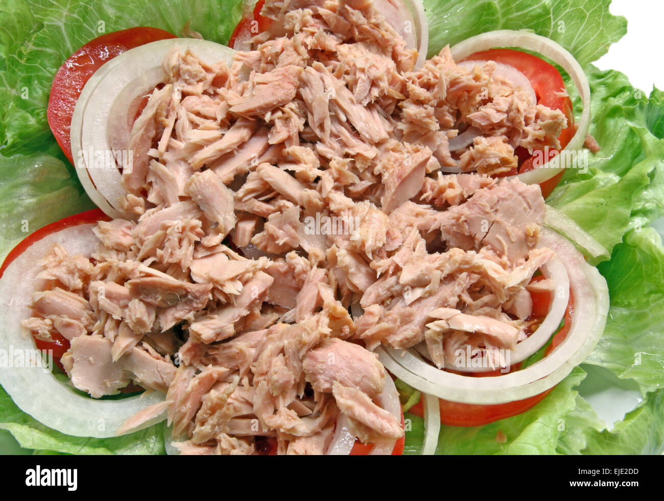 Preparation of Thai spicy Tuna with Green salad onion and tomato ...