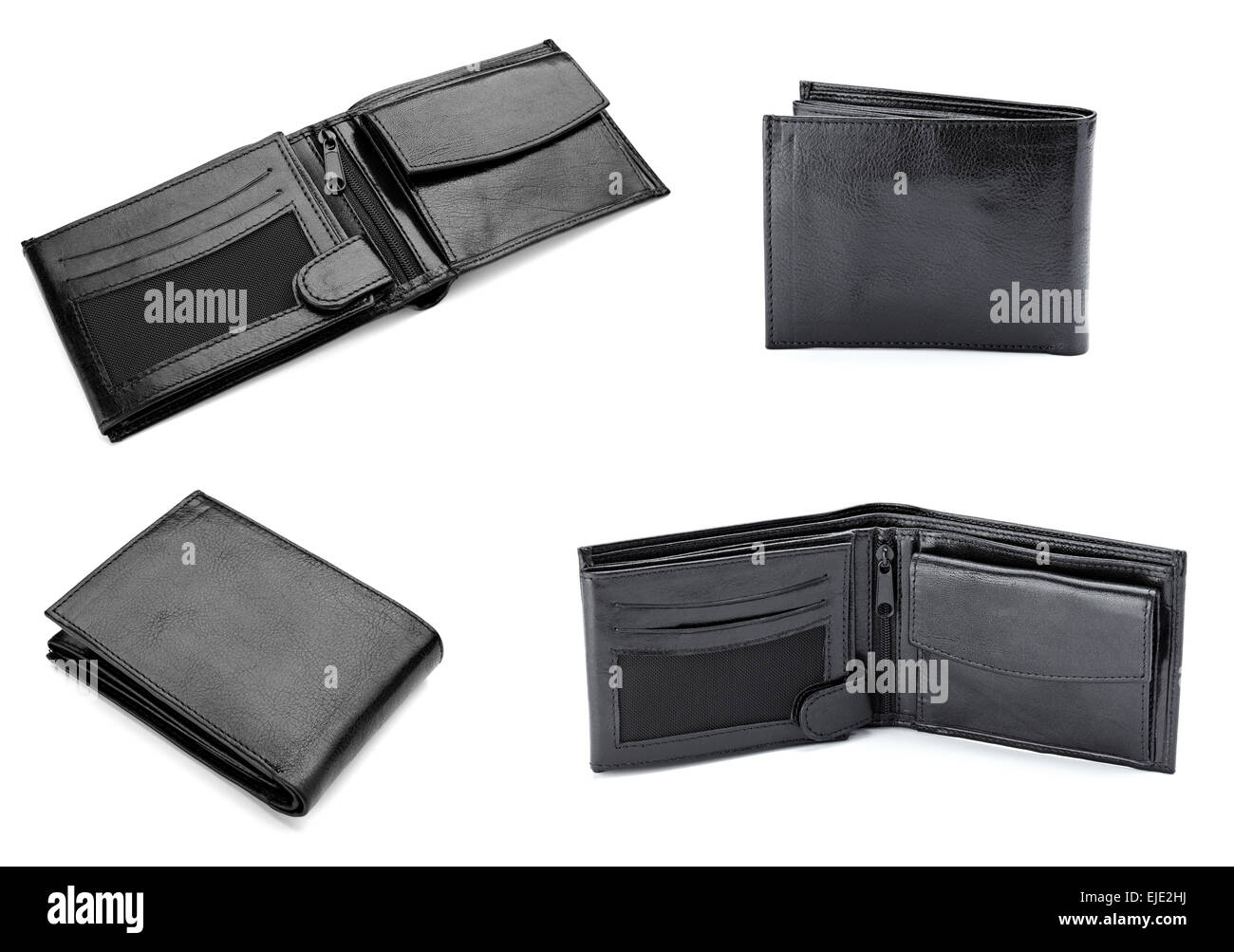 collection of various black leather wallets on white background Stock ...