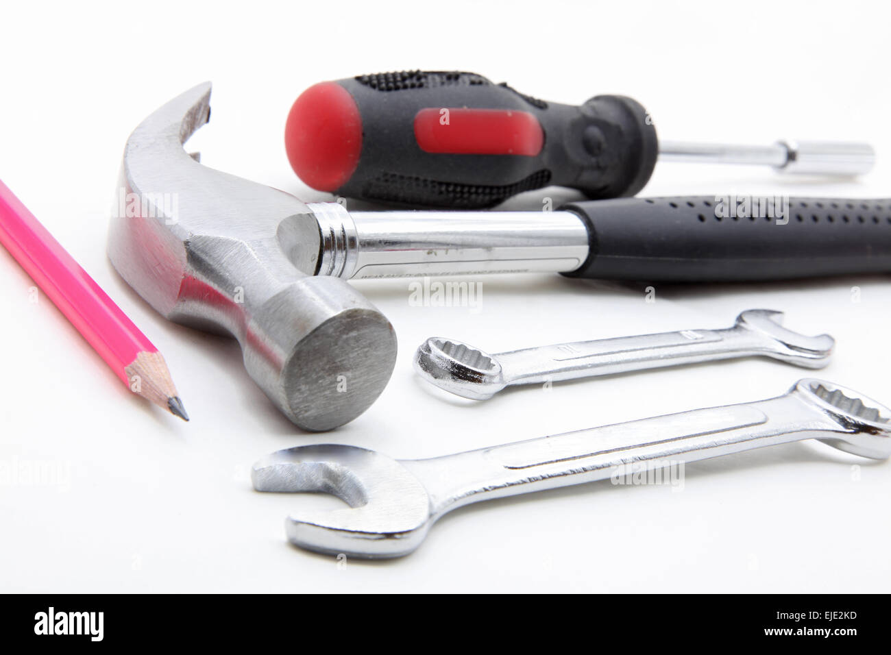 perspective of basic construction tool set Stock Photo - Alamy