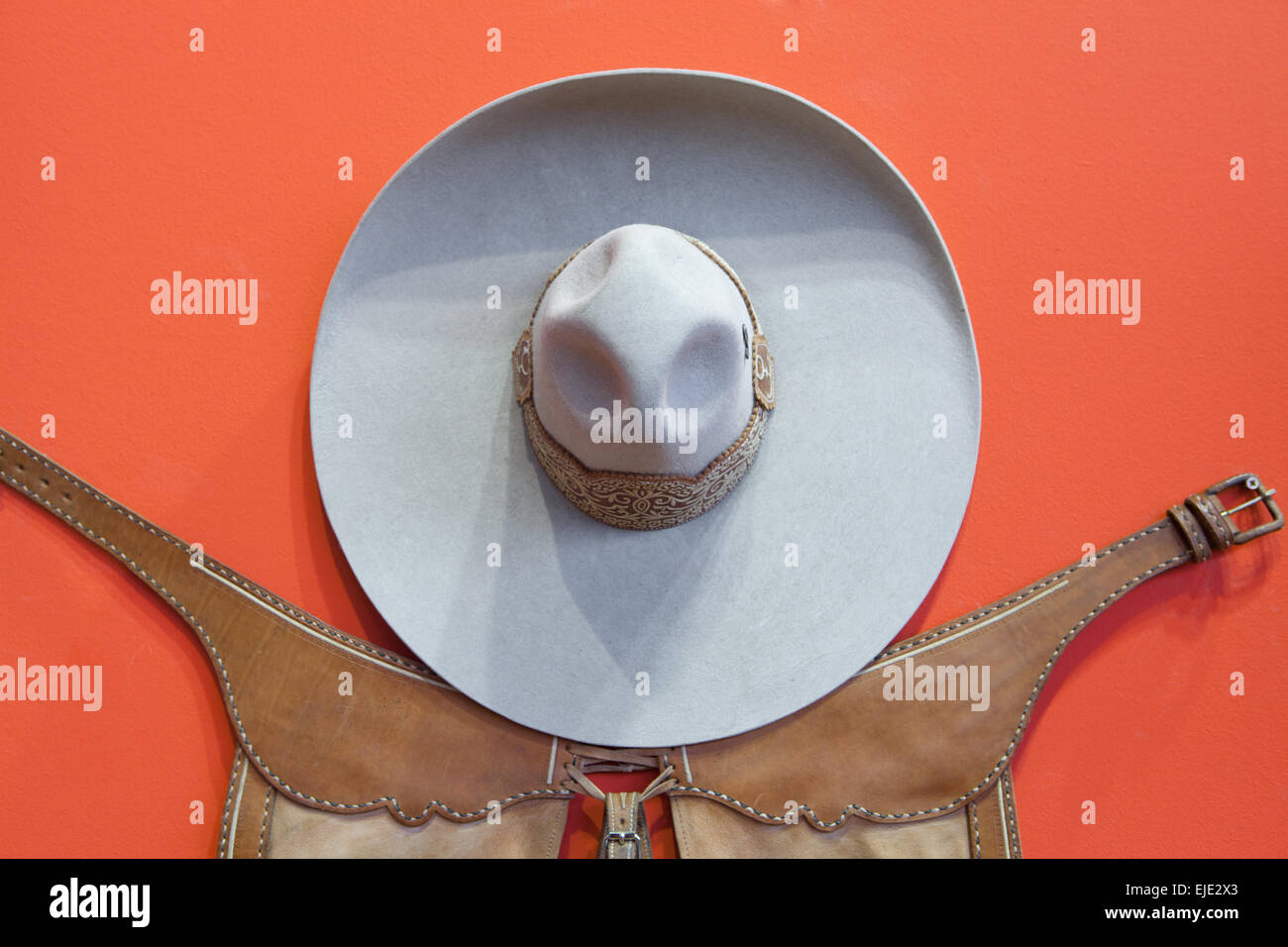 Mexican style bullfighter grey hat, isolated over red background Stock ...