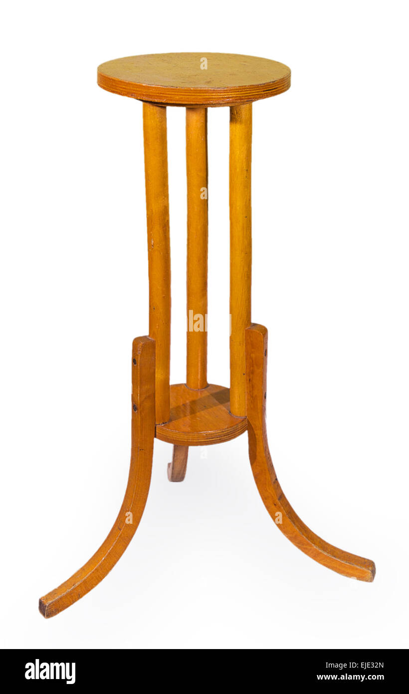 Small old wooden varnished table isolated on white background Stock ...