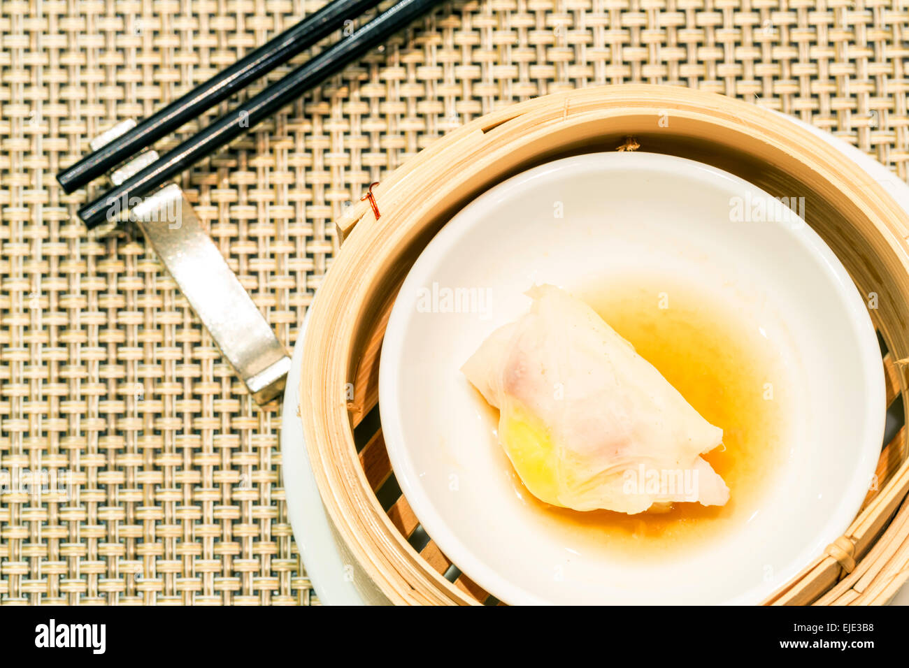 Chinese Steamed red grouper with asparagus dumplings dimsum in bamboo ...