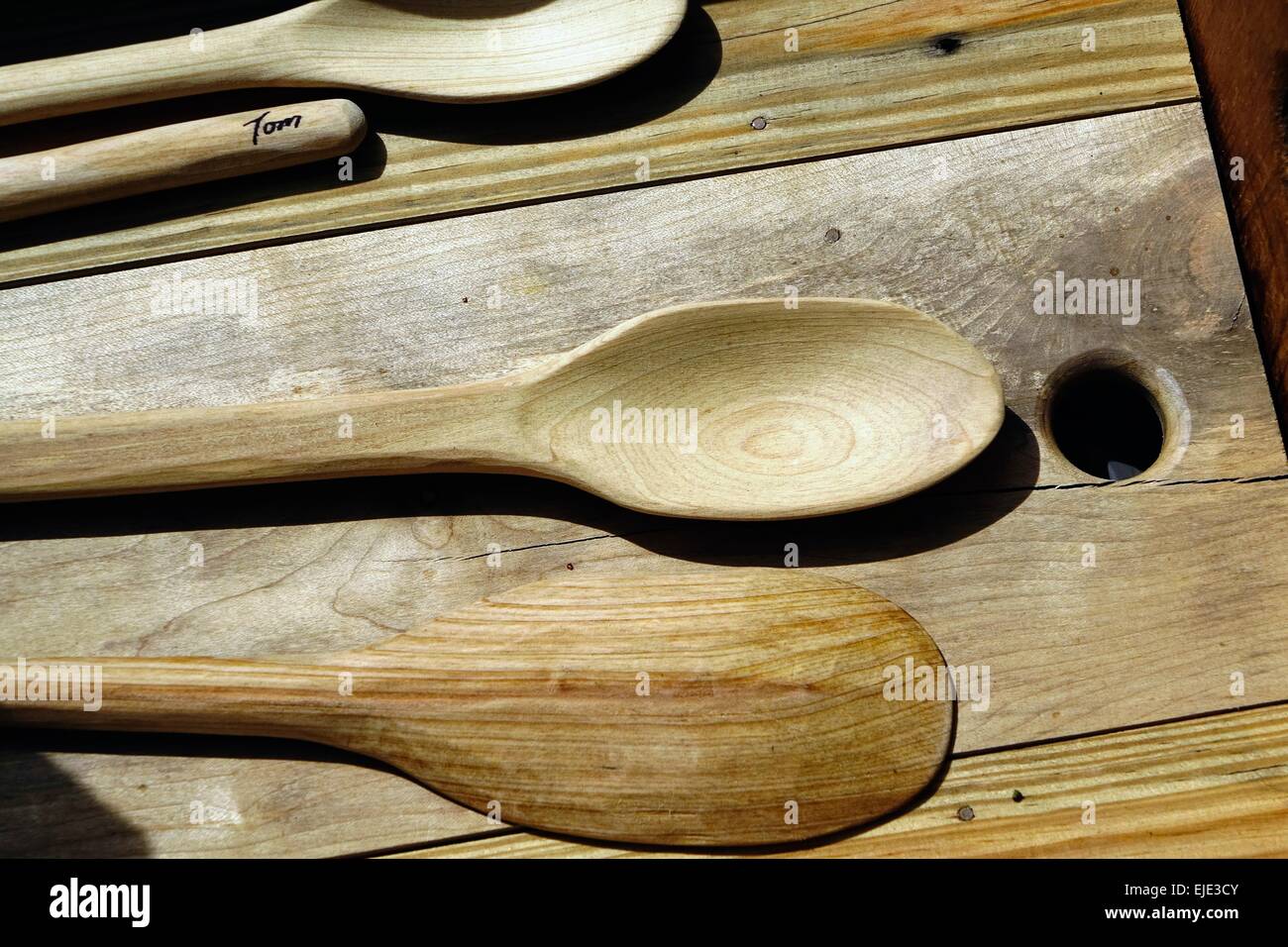 Wooden spoons displayed during Fort Cooper Days, Fort Cooper State Park ...