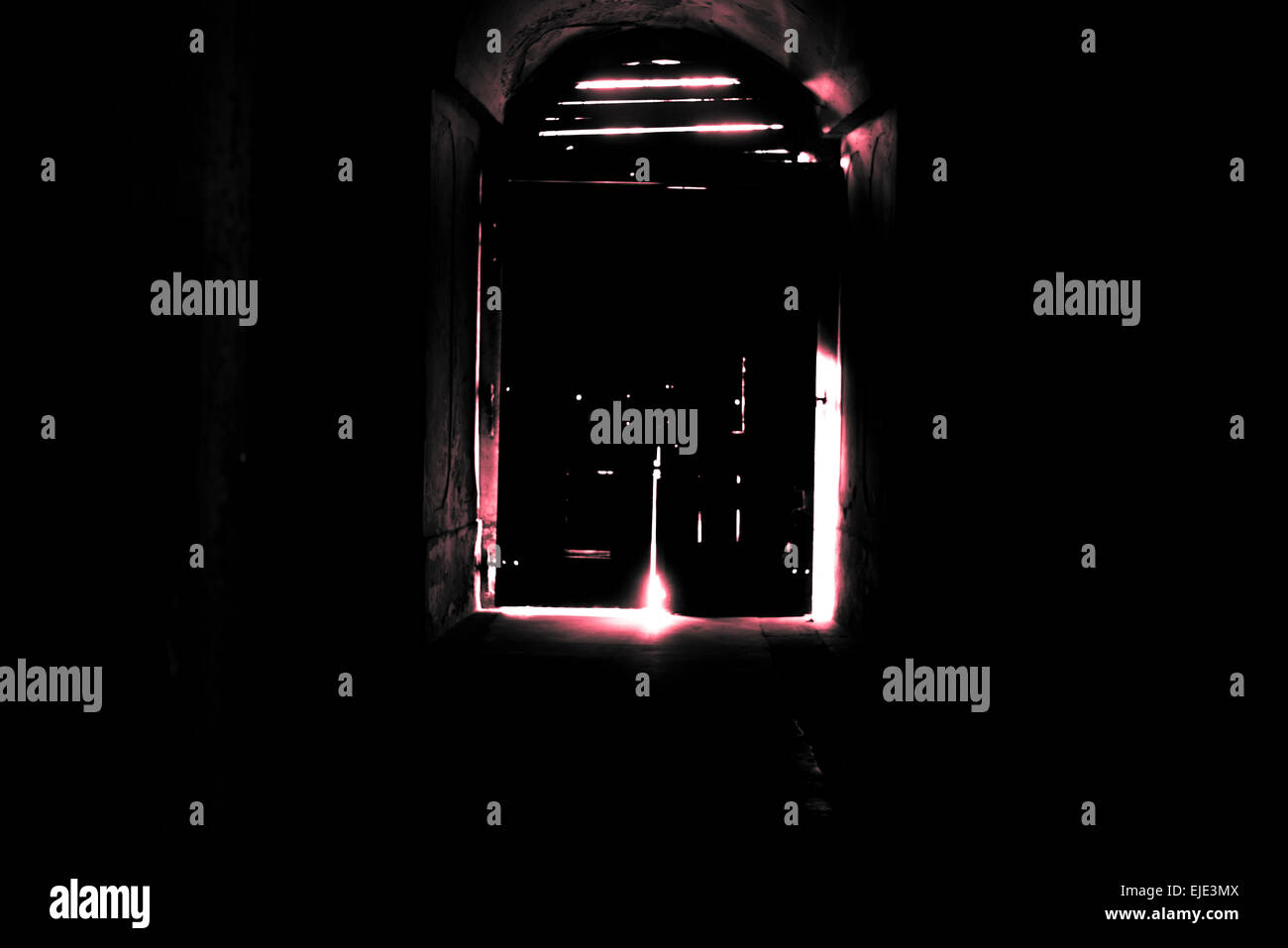 Mysterious door, secret entrance or exit red light Stock Photo - Alamy