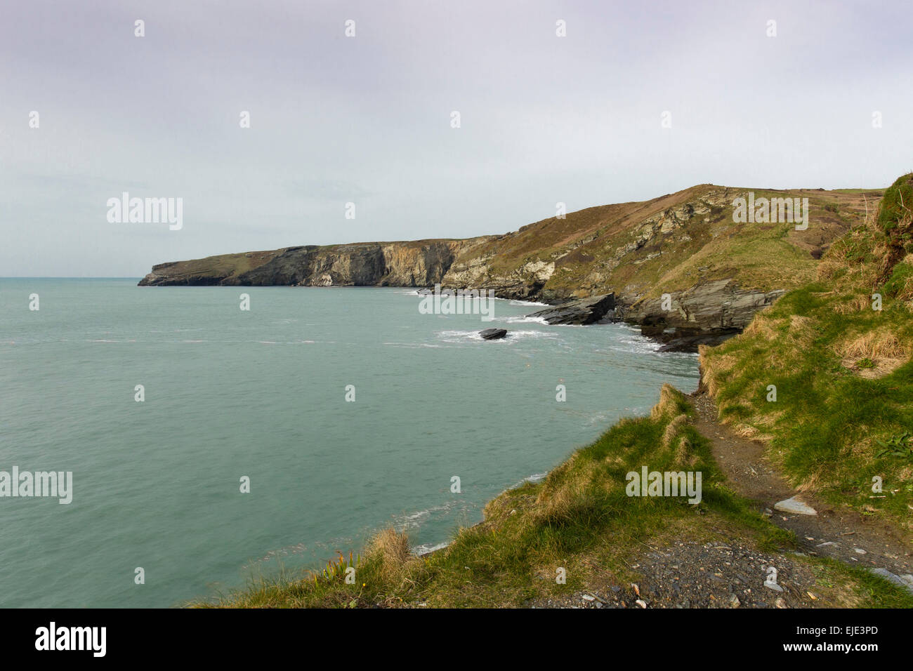 Penhallic Point from the coastal path above Trebarwith Strand Stock ...