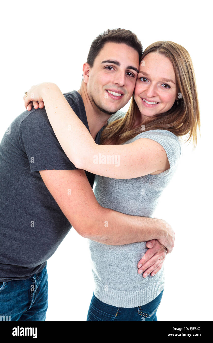 A Cute couple on studio white background Stock Photo - Alamy