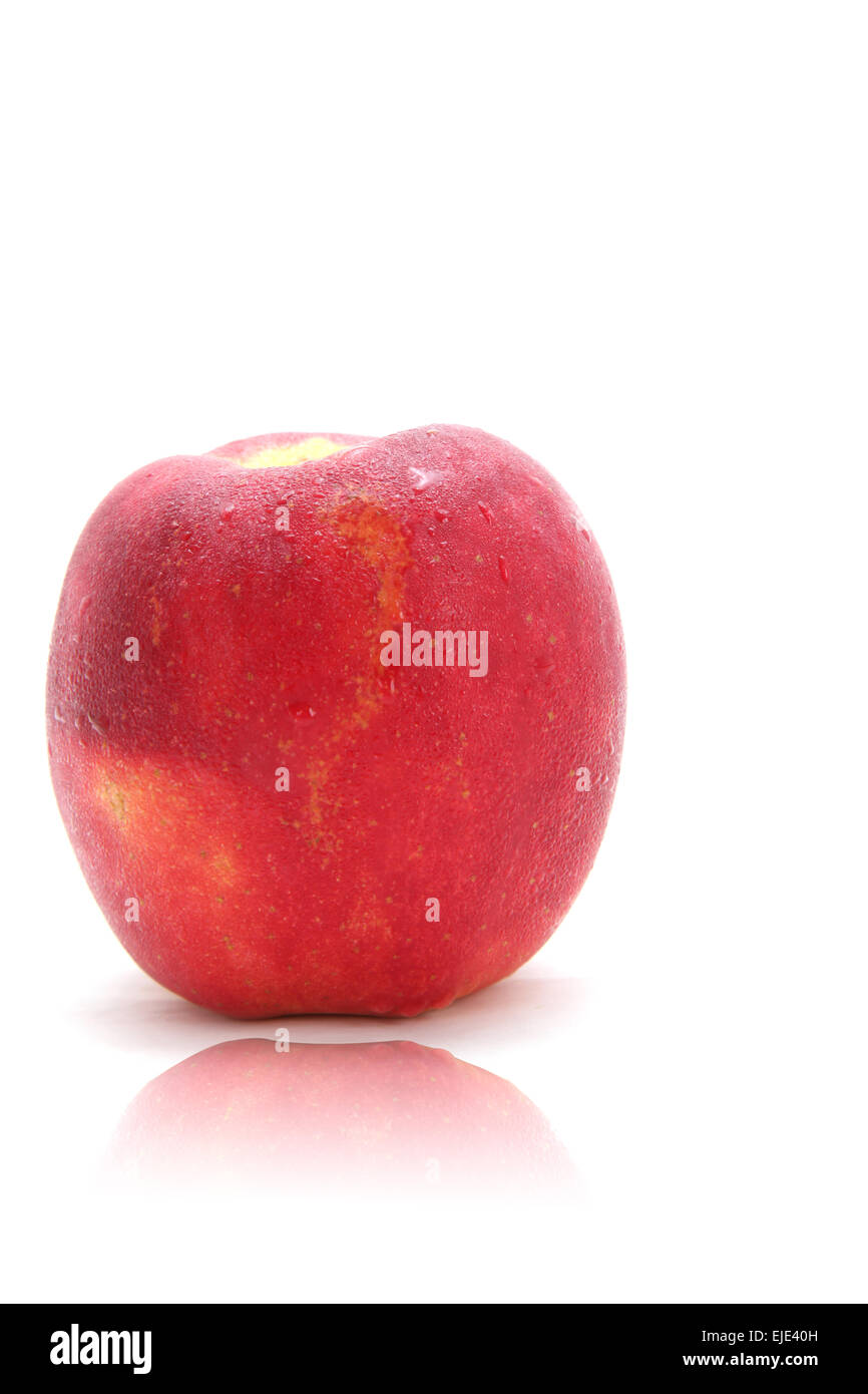 isolated Cleaned red apple with water drops on it with reflection Stock ...