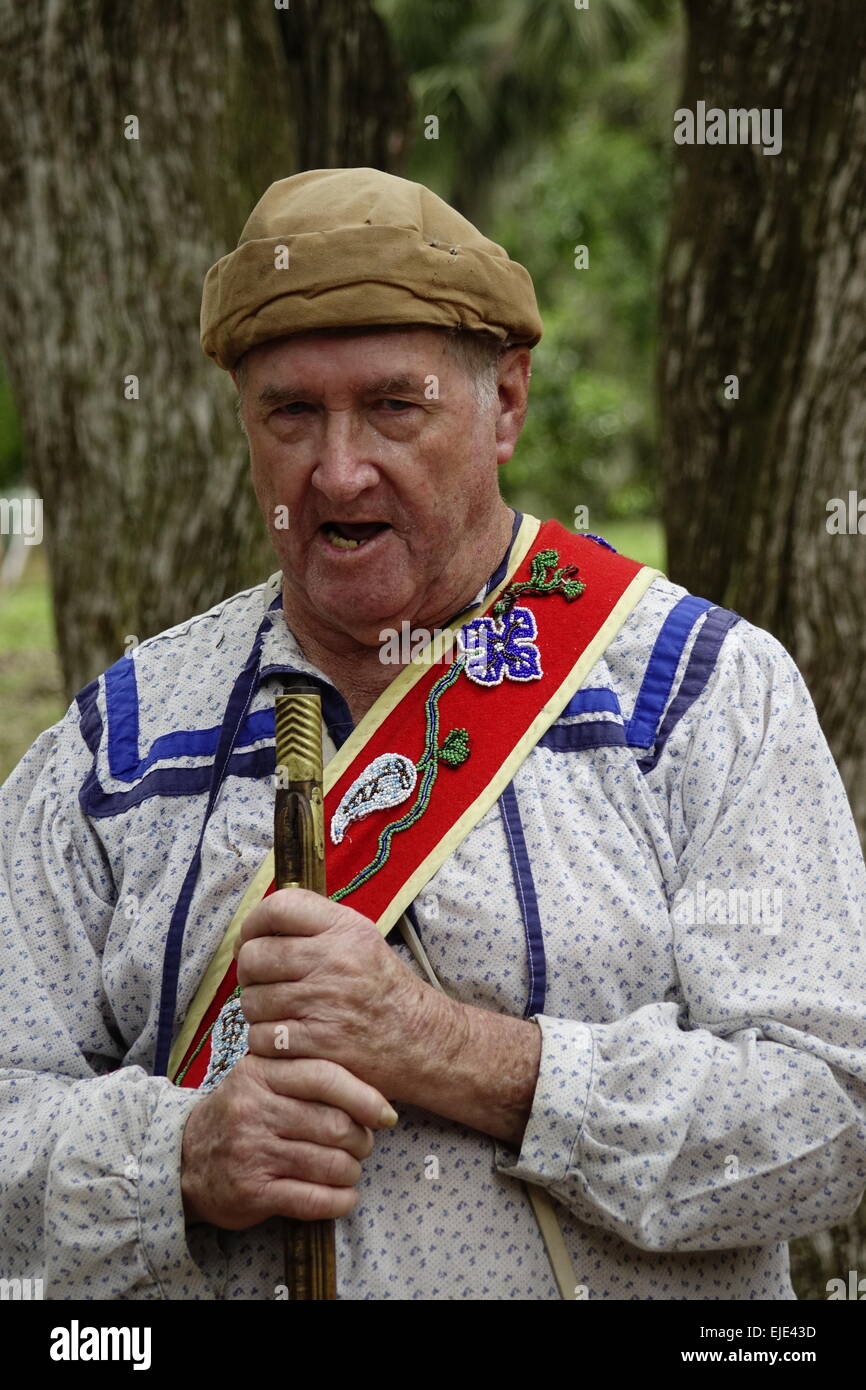 Man in authentic Seminole period dress during a Second Seminole War re ...
