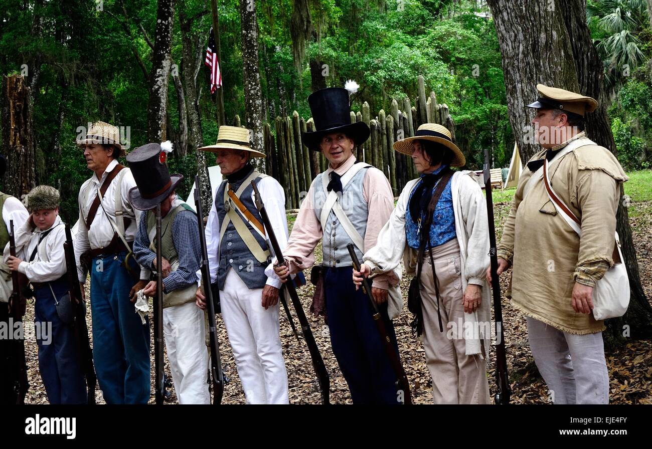 Re-enactors playing army men during Fort Cooper Days, Fort Cooper State ...