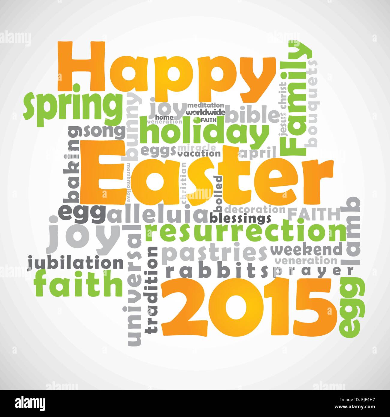 Happy Easter 2015 vector text illustration with many related words in ...