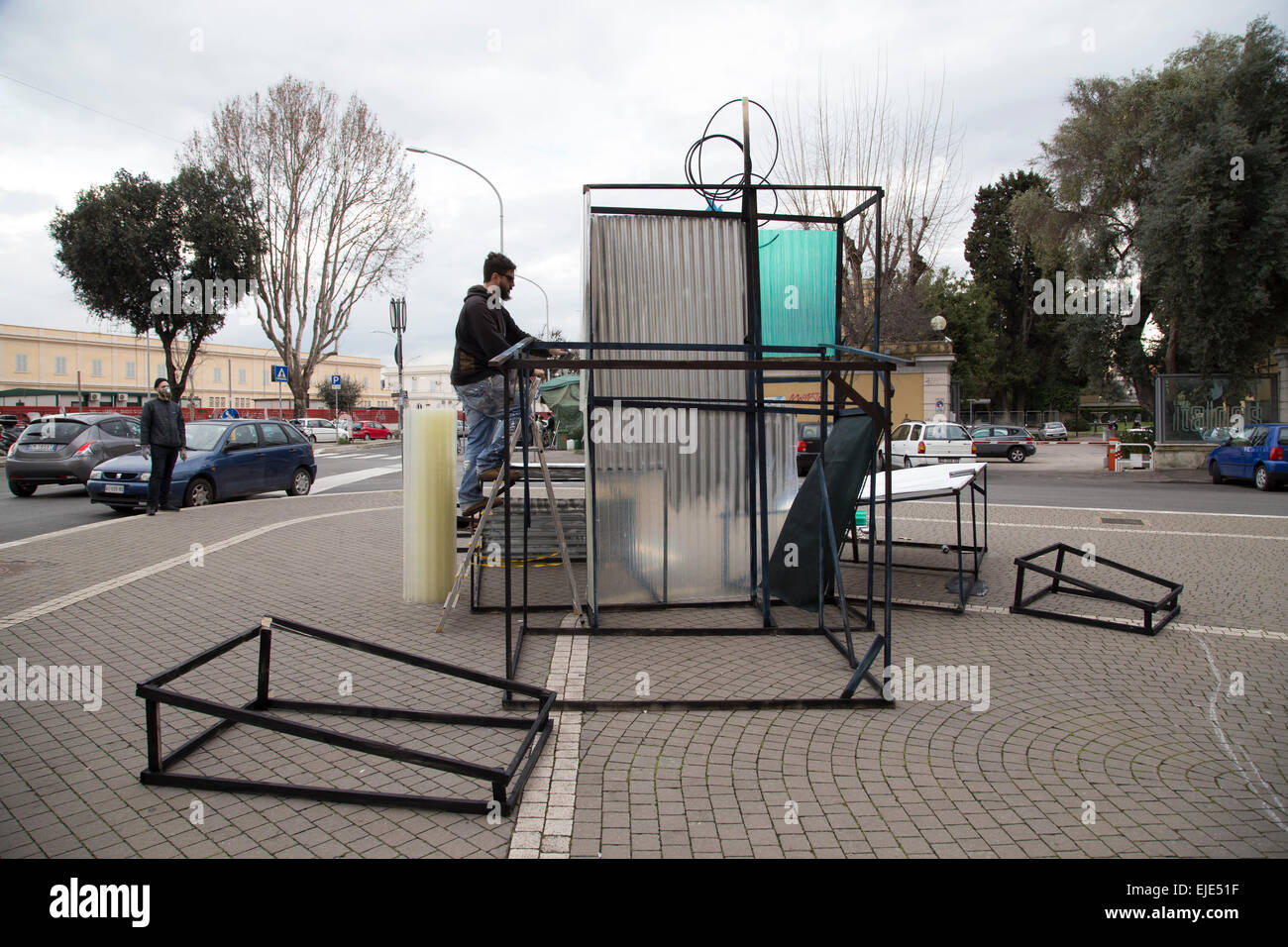 Artist Clemens Behr (Germany) in Piazza del Gazometro in Rome, Italy ...