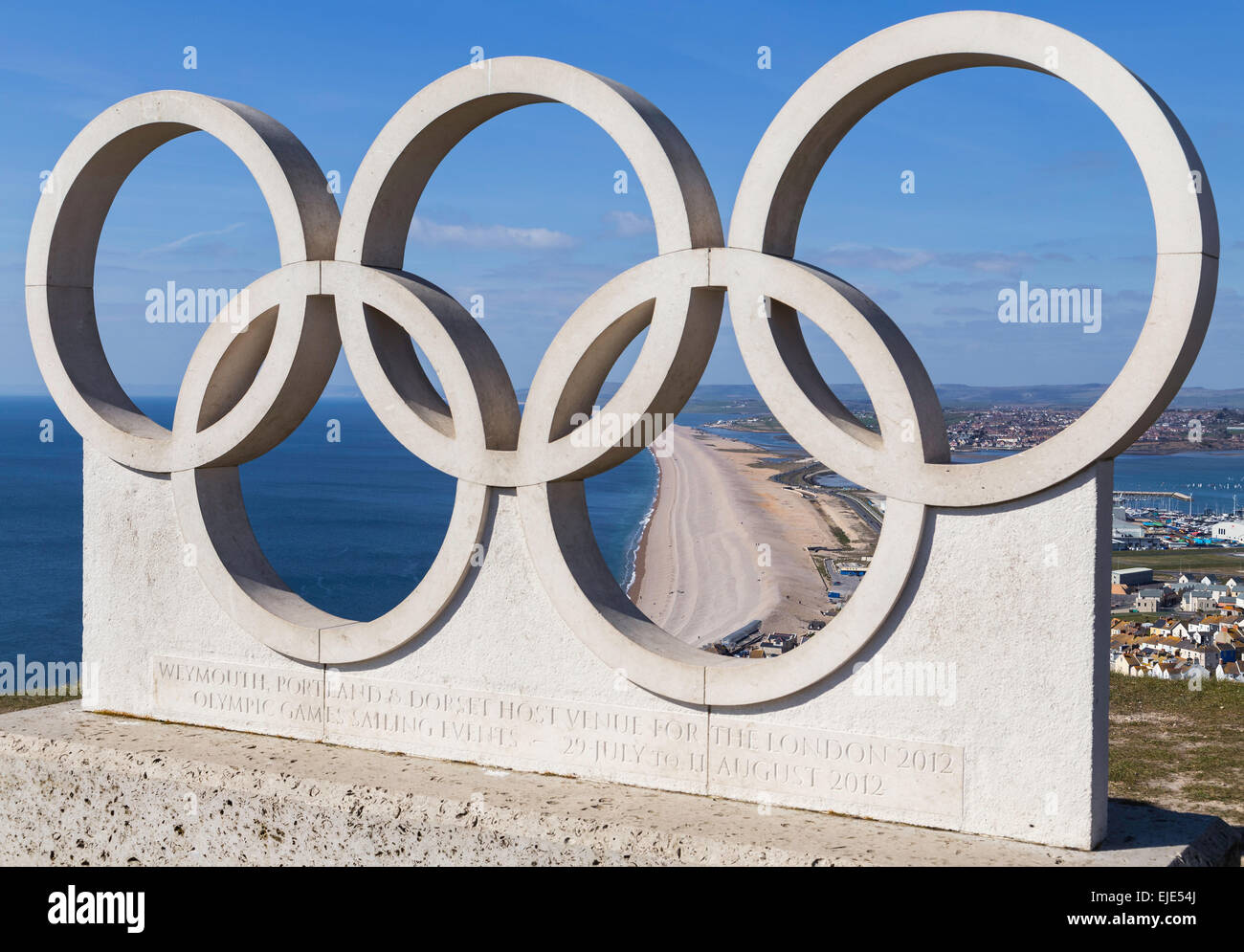 A monument of the Olympic Rings at Weymouth and Portland to commemorate ...
