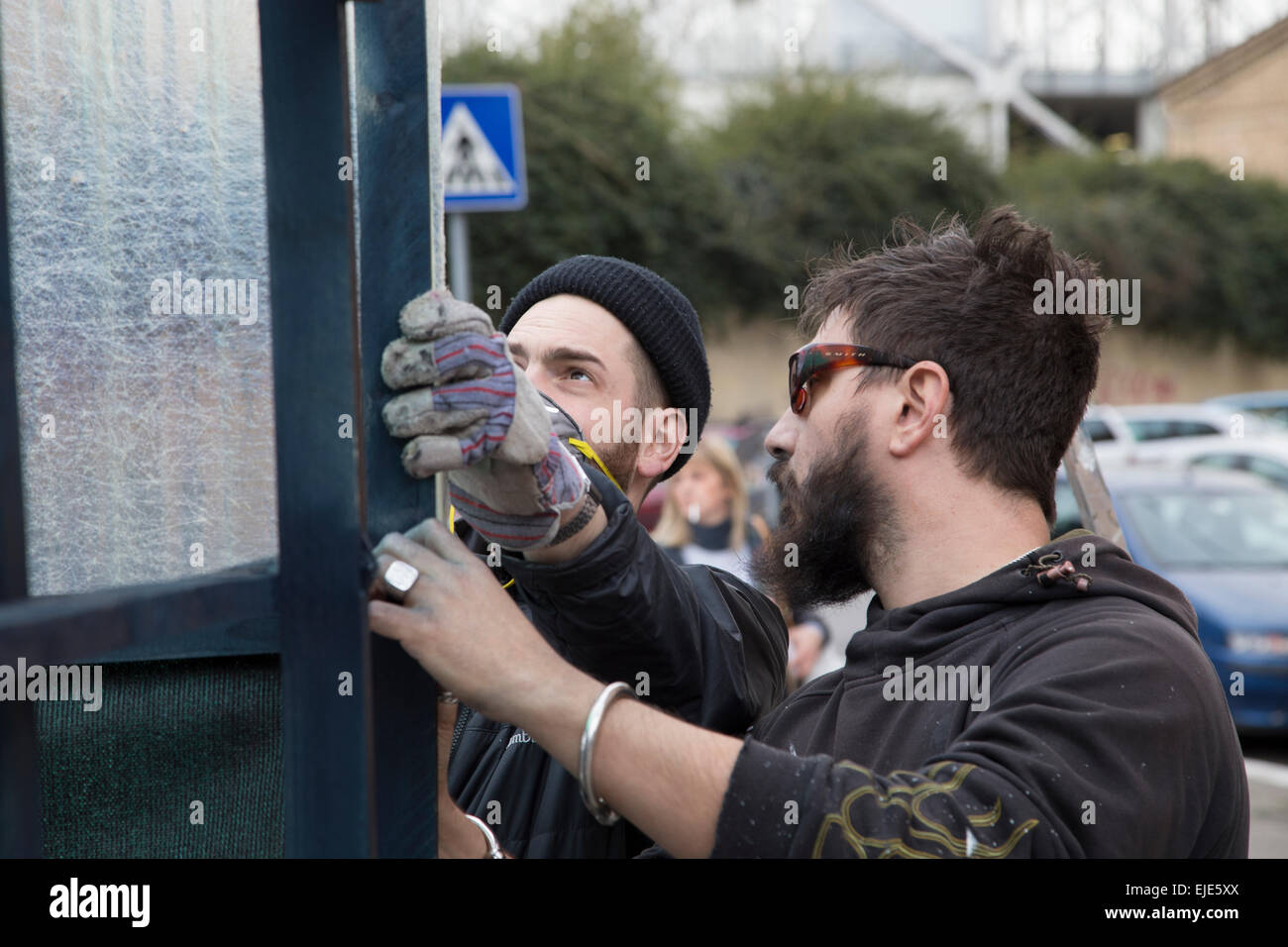Artist Clemens Behr (Germany) in Piazza del Gazometro in Rome, Italy ...