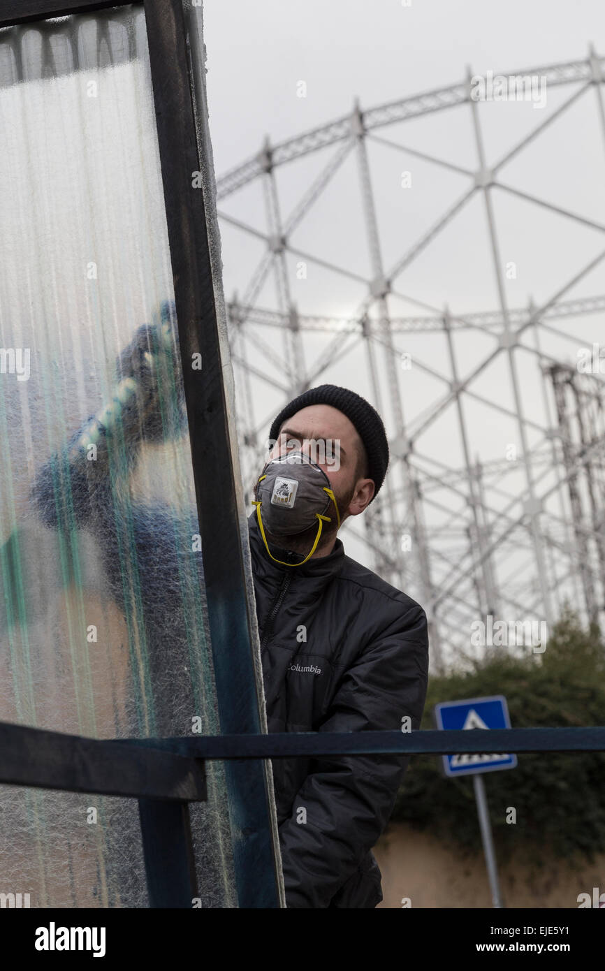 Artist Clemens Behr (Germany) in Piazza del Gazometro in Rome, Italy ...