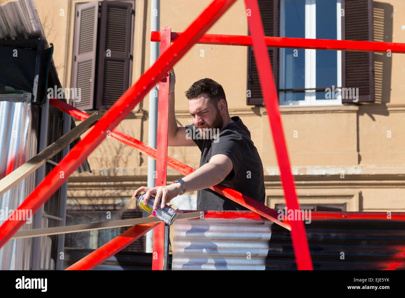 Artist Clemens Behr (Germany) in Piazza del Gazometro in Rome, Italy ...