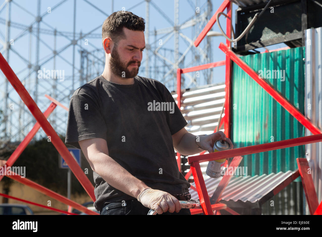 Artist Clemens Behr (Germany) in Piazza del Gazometro in Rome, Italy ...