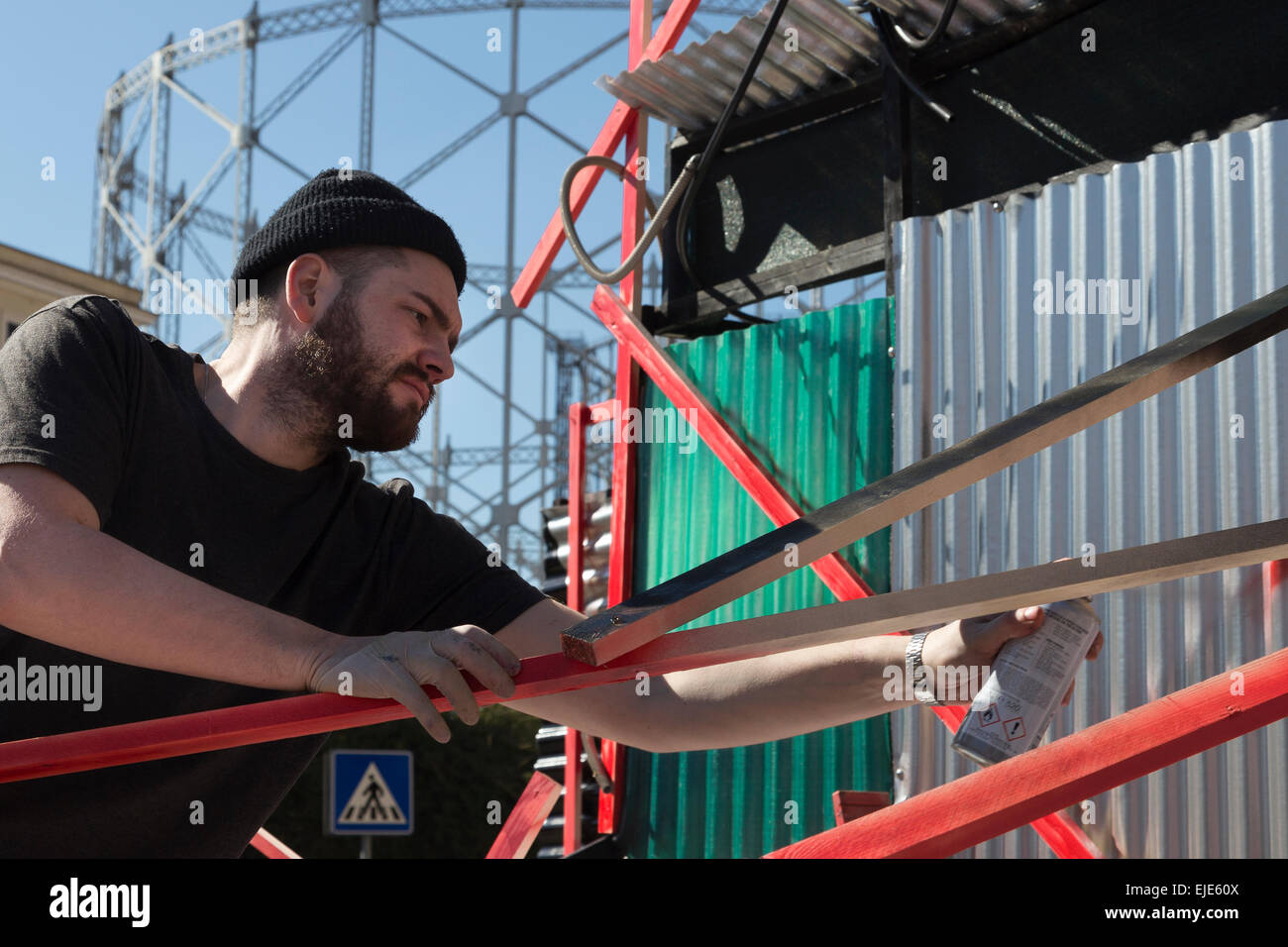 Artist Clemens Behr (Germany) in Piazza del Gazometro in Rome, Italy ...