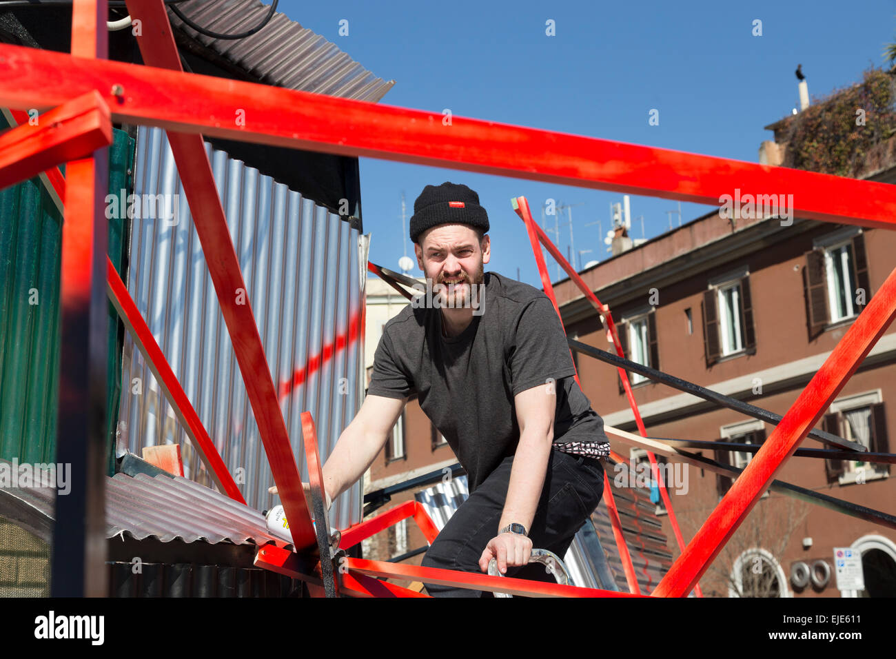 Artist Clemens Behr (Germany) in Piazza del Gazometro in Rome, Italy ...