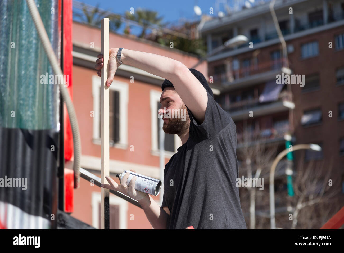 Artist Clemens Behr (Germany) in Piazza del Gazometro in Rome, Italy ...