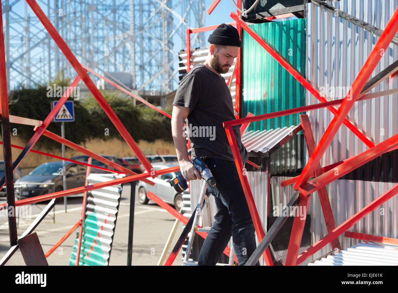 Artist Clemens Behr (Germany) in Piazza del Gazometro in Rome, Italy ...