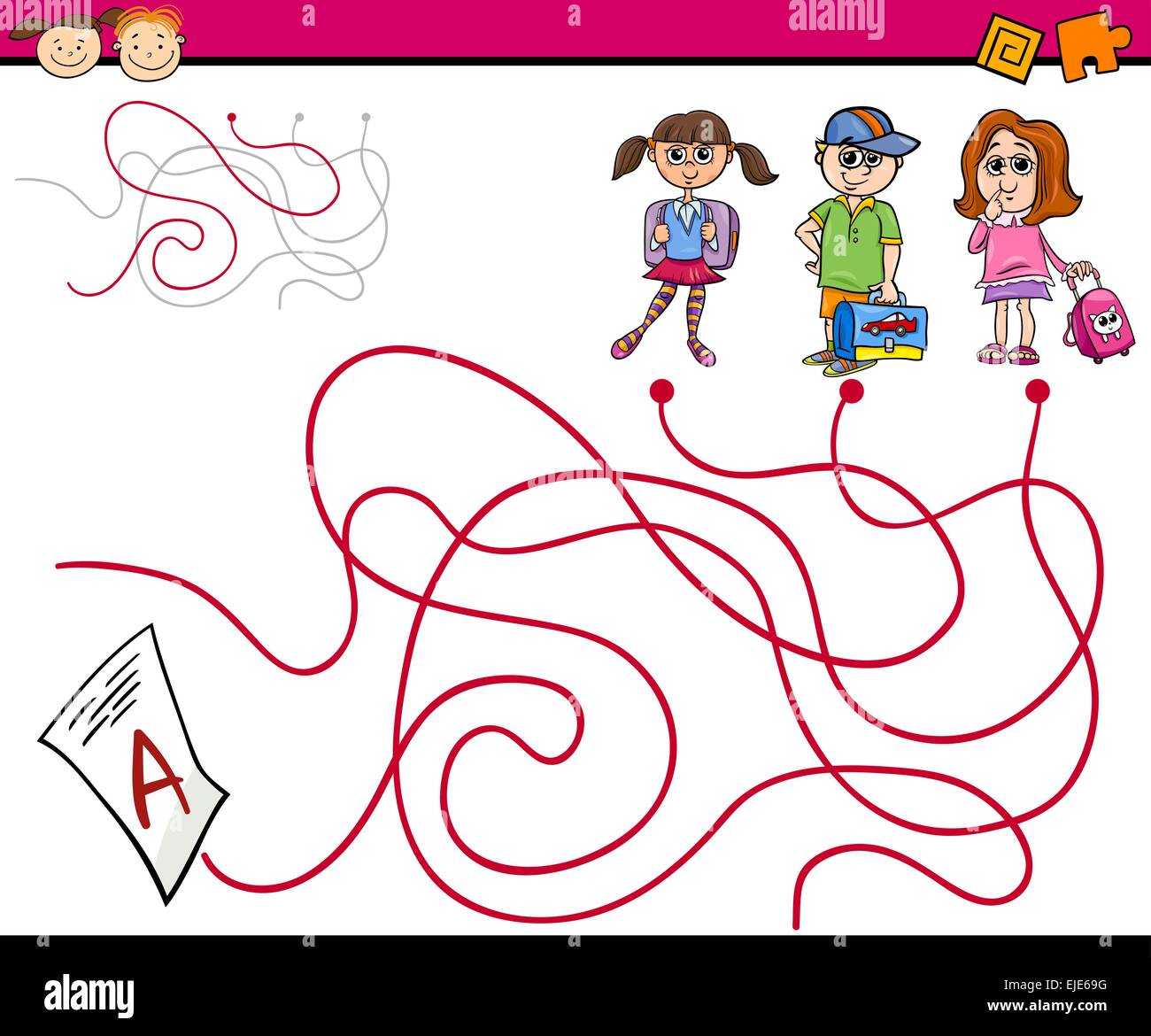 Cartoon Illustration of Education Paths or Maze Game for Preschool ...