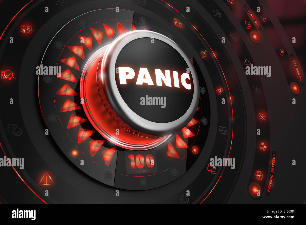 Panic Controller with Glowing Red Lights on Black Console. Control or ...
