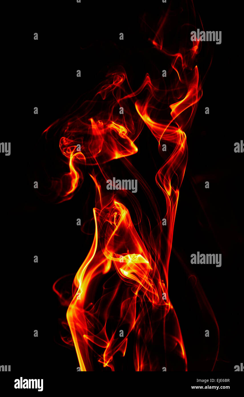 Fire flames on black background Stock Photo - Alamy