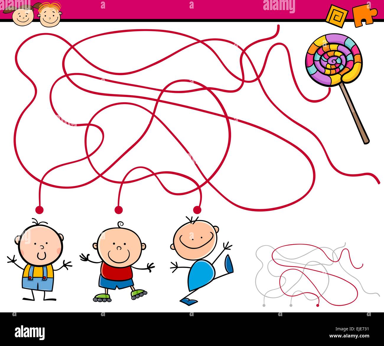 Cartoon Illustration of Education Paths or Maze Game for Preschool ...