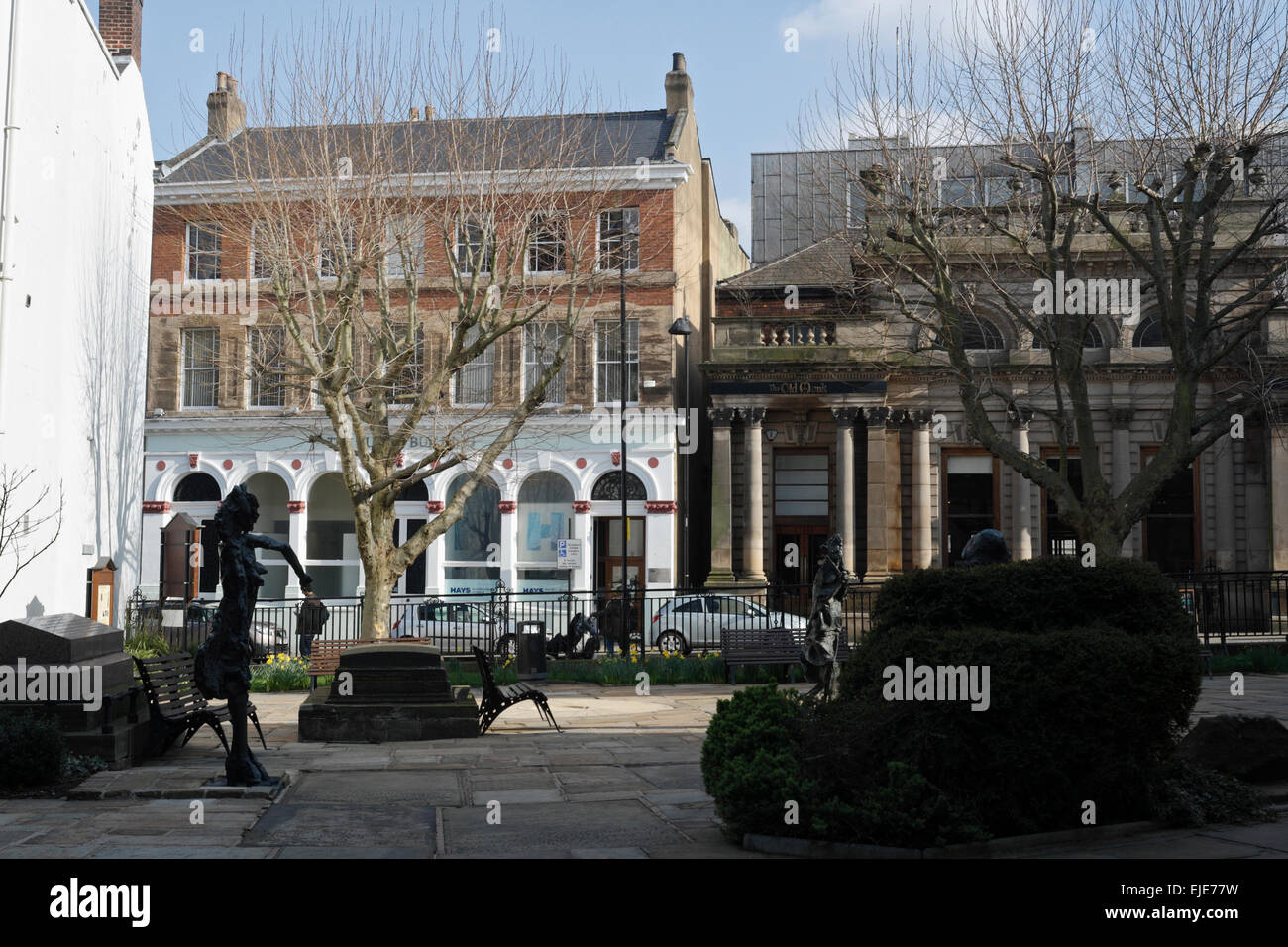 Old buildings in Sheffield city centre from Upper Chapel grounds Stock ...