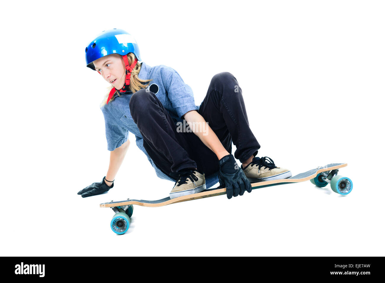 A Happy man with longboard in studio Stock Photo - Alamy