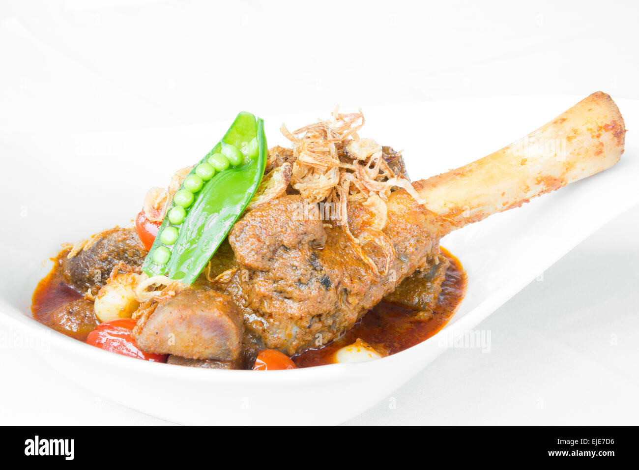 Gourmet Main Entree Course Lamb curry mussamun thai indian style Stock ...